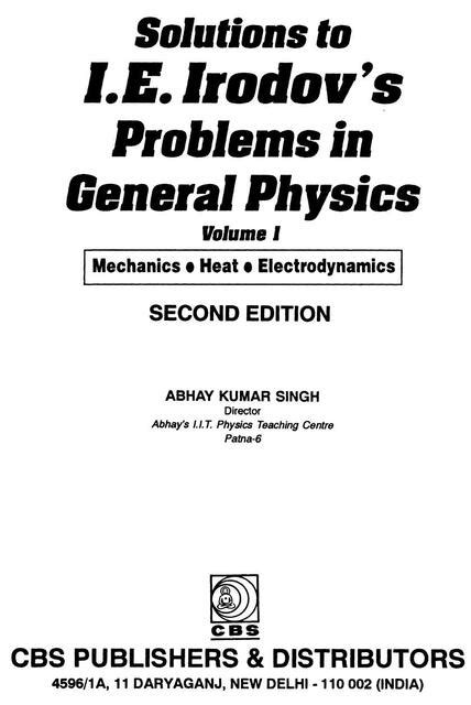 Solutions To I E Irodov S Problems In General Physics Volume I Help Ingenieros UDocz