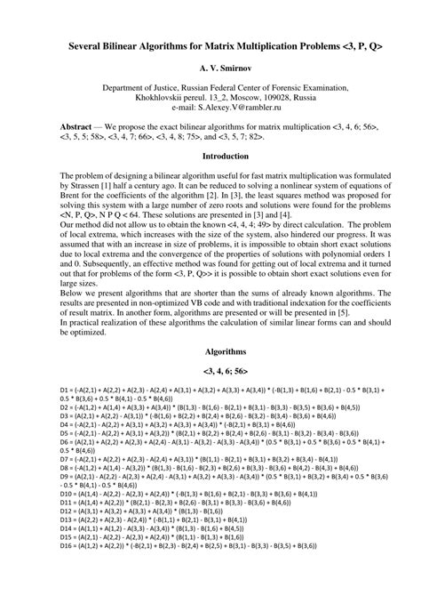 Pdf Several Bilinear Algorithms For Matrix Multiplication Problems