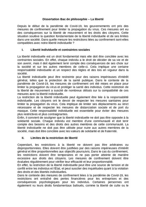 Dissertation Bac De Philosophie La Liberté Dissertation Philosophie Docsity