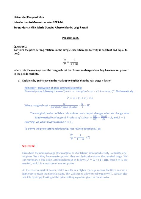 Ps5 Solutions Universitat Pompeu Fabra Introduction To Macroeconomics 2023 24 Teresa Garcia