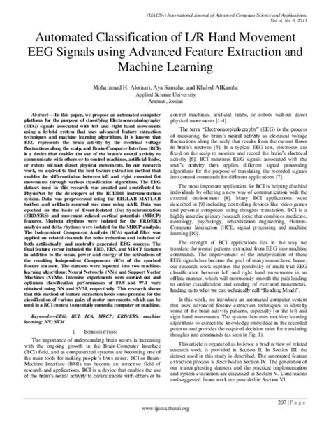 Pdf Automated Classification Of L R Hand Movement Eeg Signals Using