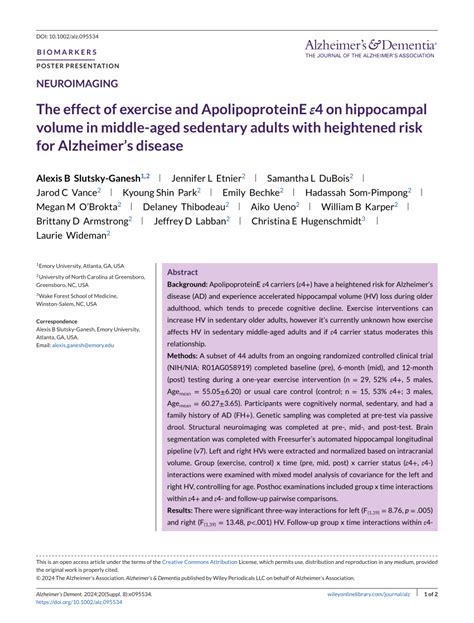 Pdf The Effect Of Exercise And Apolipoproteine ε4 On Hippocampal