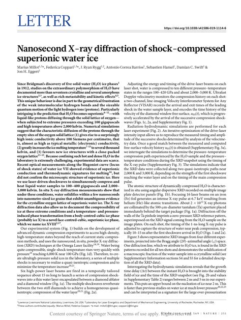 Nanosecond X Ray Diffraction Of Shock Compressed Superionic Water Ice Request Pdf