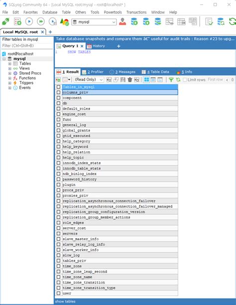 mysql database 및 user 관리