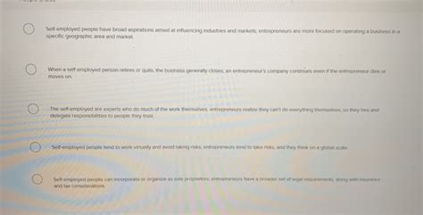 Solved What Is Not A Key Difference Between Self Employed Chegg