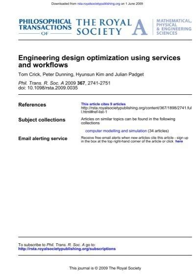 And Workflows Engineering Design Optimization Using Services