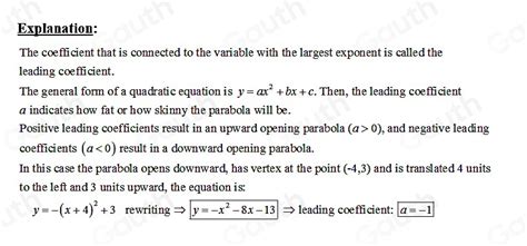 Solved Describe The Leading Coefficient α For The Quadratic Function Shown In The Graph