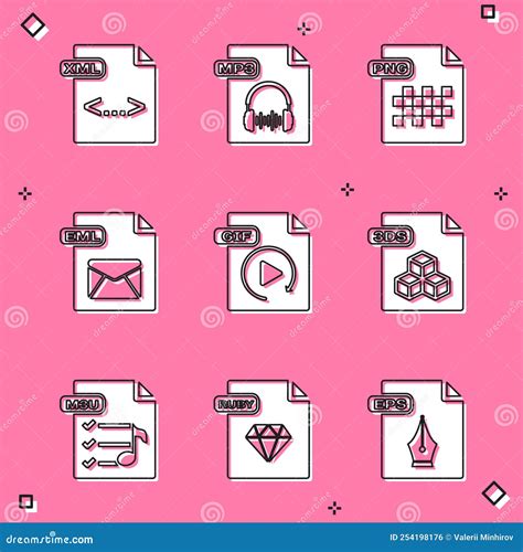 Set Xml File Document Mp3 Png Eml  3ds M3u E Icono Ruby Vector