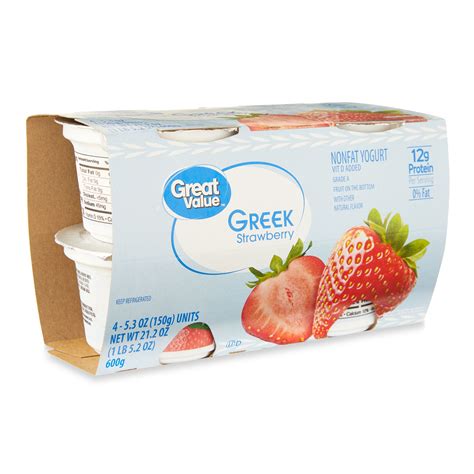 Great Value Greek Strawberry Nonfat Yogurt Cups Plastic Packaging