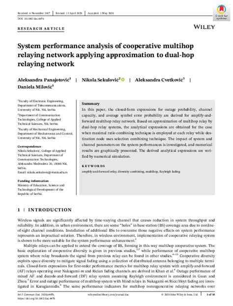 Pdf System Performance Analysis Of Cooperative Multihop Relaying Network Applying
