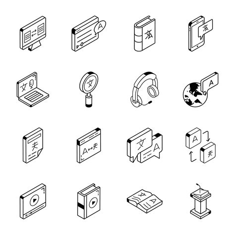 Pack Of Language Translation Linear Isometric Icons 13010130 Vector Art At Vecteezy