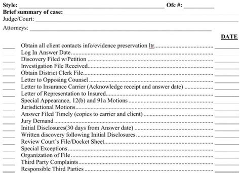 Checklist Template Paralegal Case Management Checklist Prntbl
