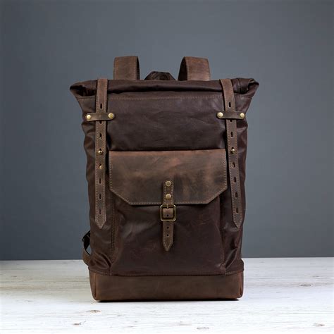 Customizable Dark Brown Waxed Canvas Backpack