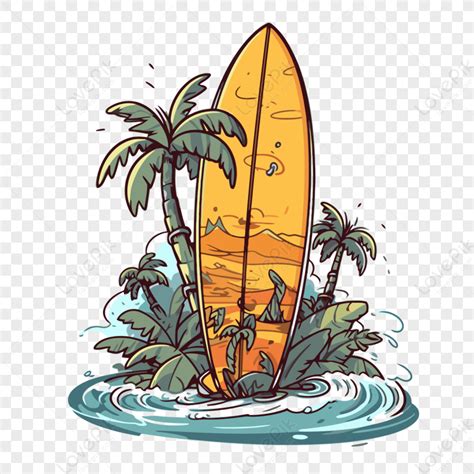 해변 서핑 보드 벡터만화클립 아트상표 Png 일러스트 무료 다운로드 Lovepik