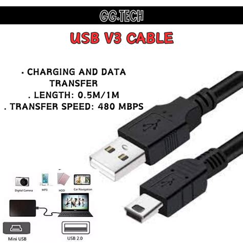 Usb V3 Cable Long Mini Usb Cable Sync And Charge Lead Type A To 5 Pin B