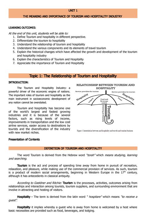 Micro 1st Module Lecture Notes Unit 1 The Meaning And Importance Of Tourism And Hospitality