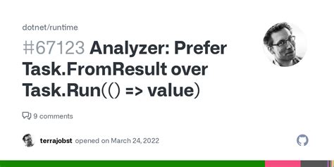 analyzer prefer task fromresult over task run value · issue 67123 · dotnet runtime · github