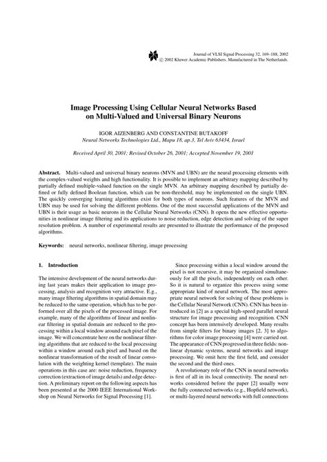 Pdf Image Processing Using Cellular Neural Networks Based On Multi Valued And Universal Binary