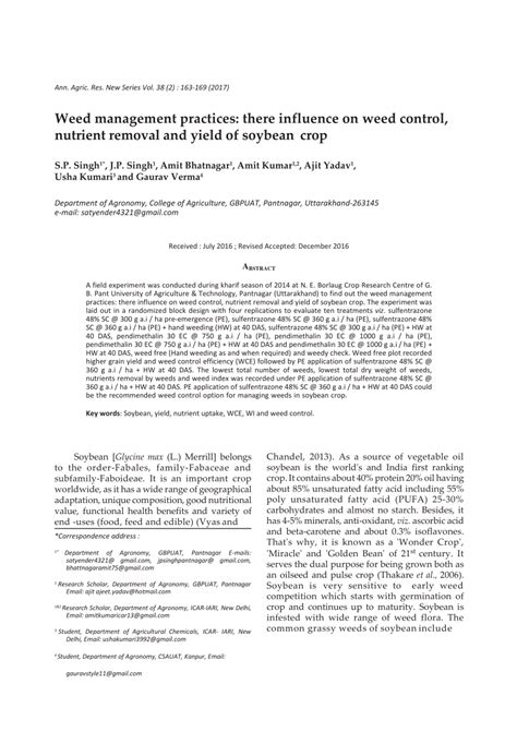 Pdf Weed Management Practices There Influence On Weed Control Nutrient Removal And Yield Of