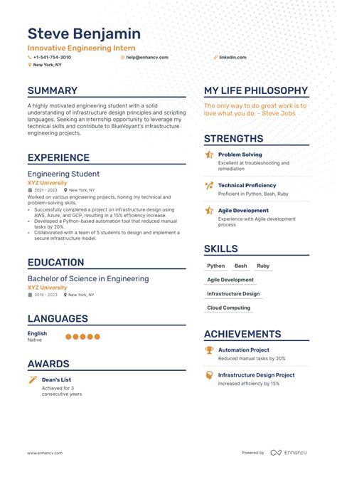 Resume Template For Internship Engineering Internship Resumekraft