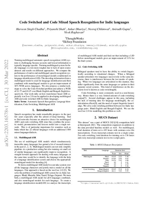 Pdf Code Switched And Code Mixed Speech Recognition For Indic Languages