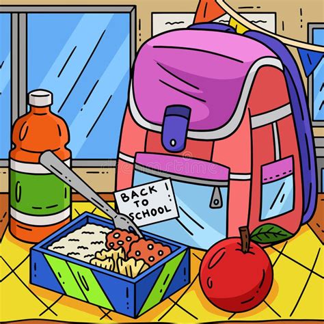 First Day Of School Bag And Lunch Box Colored Stock Vector