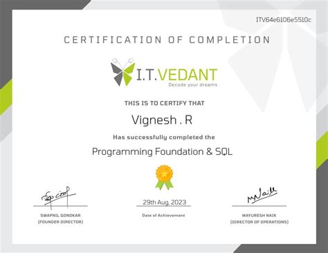 Vignesh R On Linkedin Completed Sql Foundation In It Vedant Itvedant
