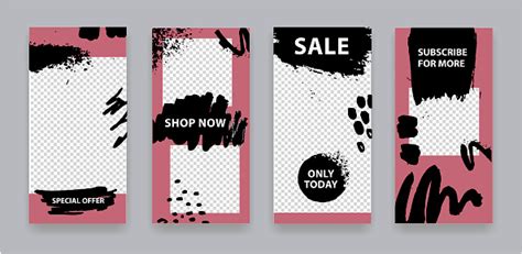 소셜 네트워크 이야기 이야기에 대한 최신 편집 템플릿의 벡터 세트 소셜 미디어 그런 지 스타일 그림에 대 한 디자인 배경 우편에