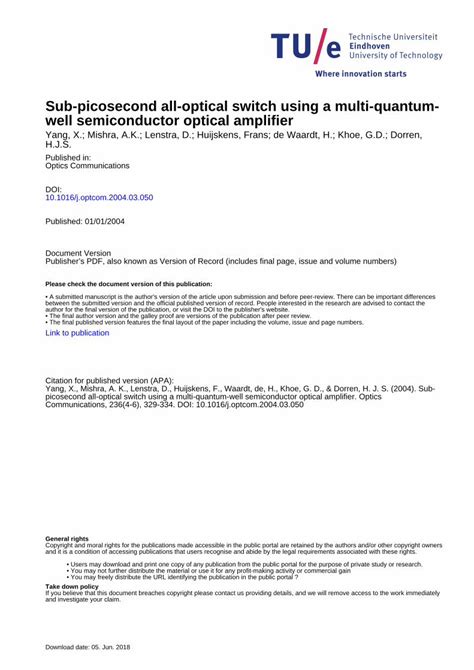 Pdf Sub Picosecond All Optical Switch Using A Multi Quantum
