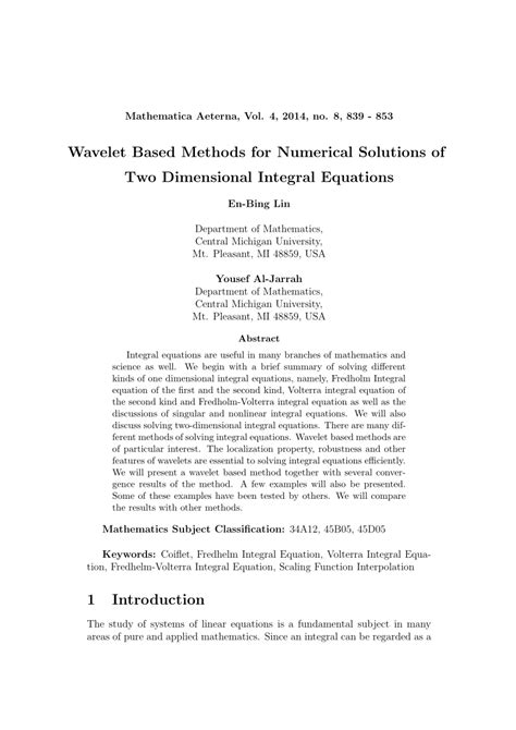 Pdf Wavelet Based Methods For Numerical Solutions Of Two Dimensional