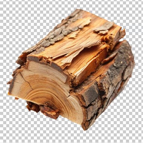 Premium PSD Broken Wood Piece Turned Tree Bark On Transparent Background