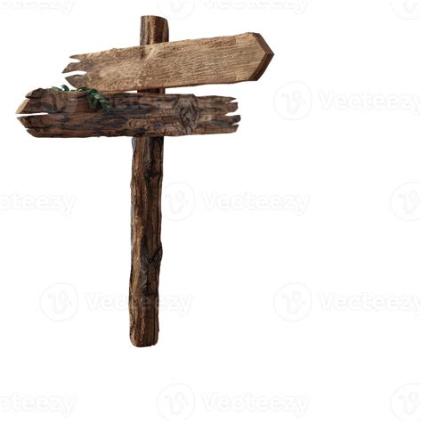 Rustic Wooden Signpost With Blank Directional Arrows On Isolated Background For Travel And