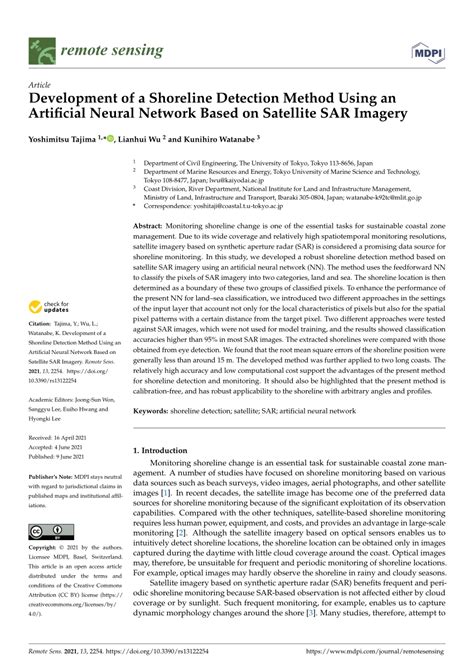 Pdf Development Of A Shoreline Detection Method Using An Artificial Neural Network Based On
