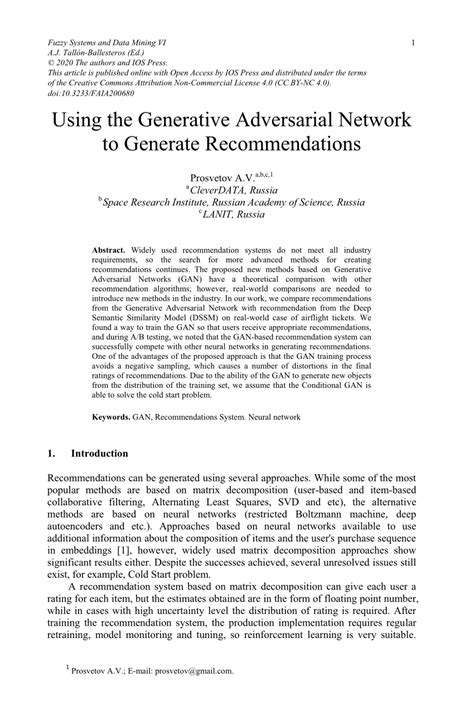 Pdf Using The Generative Adversarial Network To Generate Recommendations