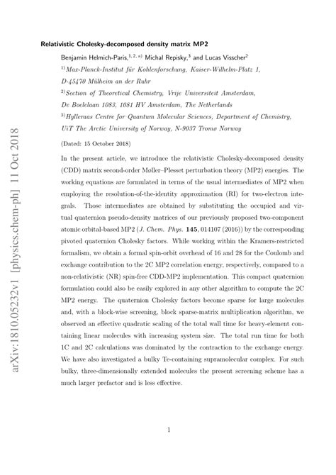 Pdf Relativistic Cholesky Decomposed Density Matrix Mp2