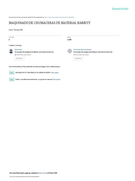 Maquinado De Chumaceras De Material Babbitt February 2019 Pdf Fatiga Material