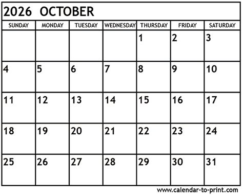 October 2026 Calendar Printable Jace Printable