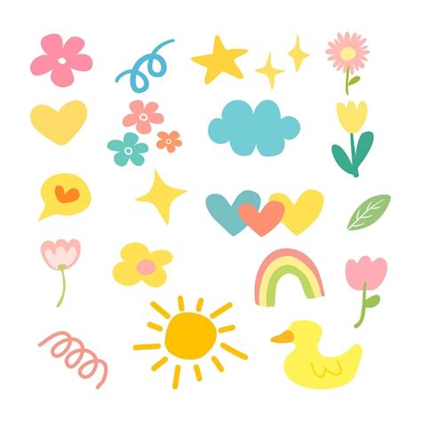 Cute Doodle Hand Drawn Vector Set Premium Vector