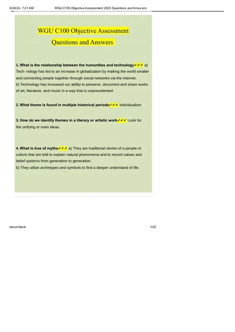 Wgu C100 Objective Assessment 2023 Questions And Answers Wgu C100 Objective Assessment 2023