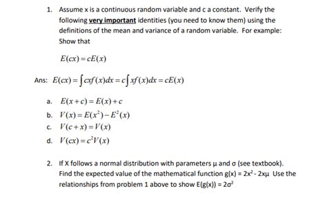 solved assume x is a continuous random variable and c a