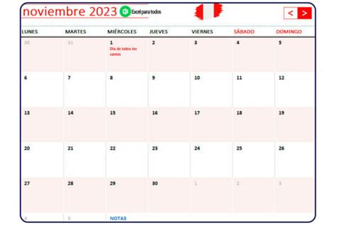 Calendario Noviembre 2023 Descarga Gratis En Excel Y Pdf