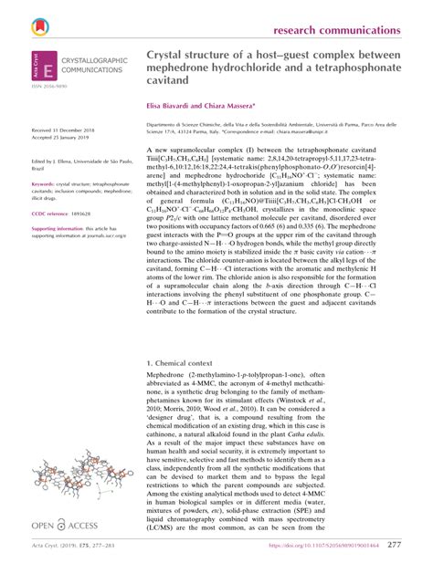 Pdf Crystal Structure Of A Host Guest Complex Between Mephedrone Hydrochloride And A