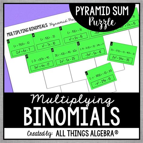 Multiplying Binomials Pyramid Sum Puzzle All Things Algebra®