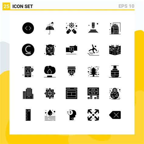 Modern Set Of 25 Solid Glyphs Pictograph Of Products Food Capsule Start Button Editable Vector