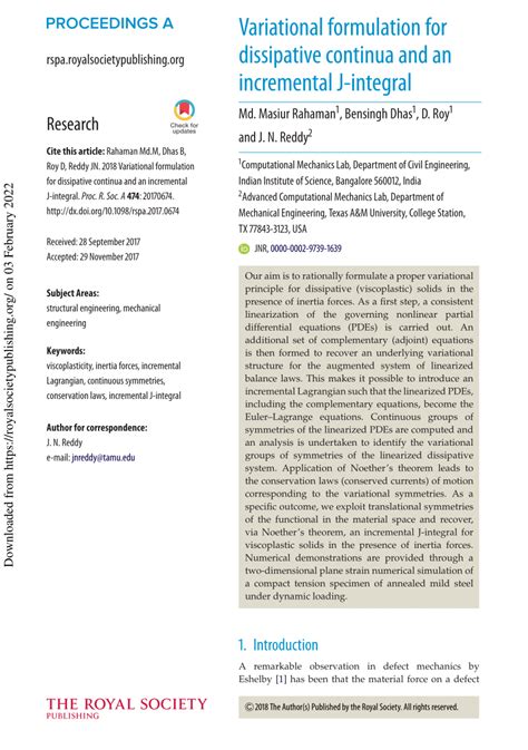Pdf Variational Formulation For Dissipative Continua And Incremental J Integral