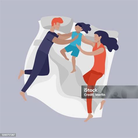 잠자는 사람 캐릭터의 컬렉션입니다 아이를 가진 가족은 침대에서 함께 자고 다양한 자세로 혼자 다른 자세로 가족에 대한 스톡 벡터 아트 및 기타 이미지 Istock