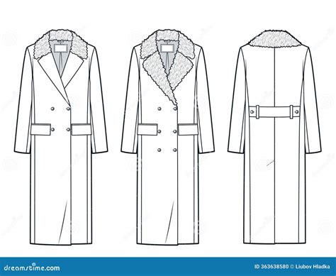 Trenchcoat Flat Sketch Overcoat Apparel Design Front And Back Women