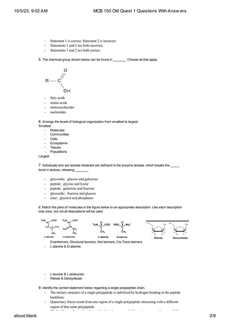 SOLUTION Mcb Old Quest Questions With Answers Studypool