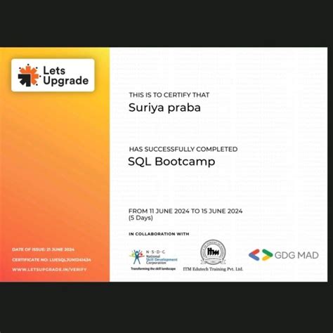 suriya praba m on linkedin sql bootcamp letsupgrade