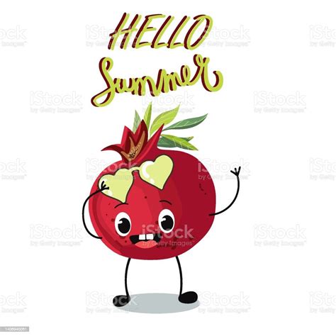 전체 석류의 벡터 일러스트레이션 안경 만화 안녕하세요 여름레터링 여름 시간 여름 분위기 과일 유기농 감정에 대한 스톡 벡터 아트 및 기타 이미지 Istock